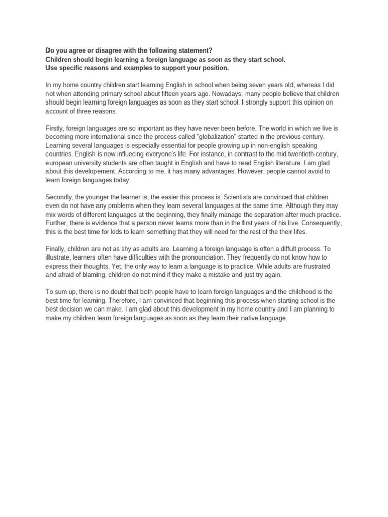 Benefits of Early Foreign Language Learning | PDF | Foreign Language ...