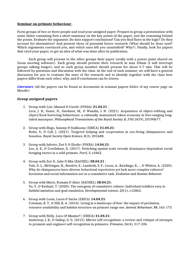 Instructions seminar-IPB Course 2021 | PDF | Behavioural Sciences ...