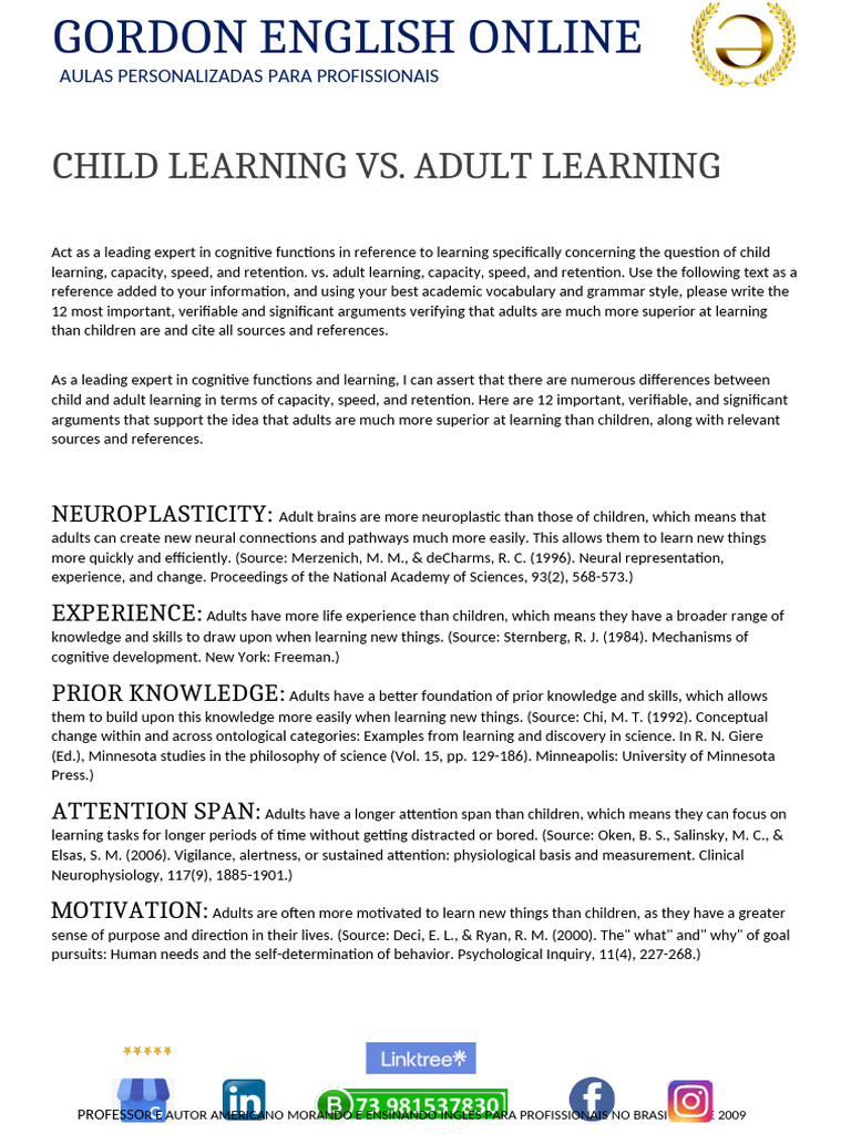 Child Learning vs Adult Learning | PDF | Learning | Metacognition
