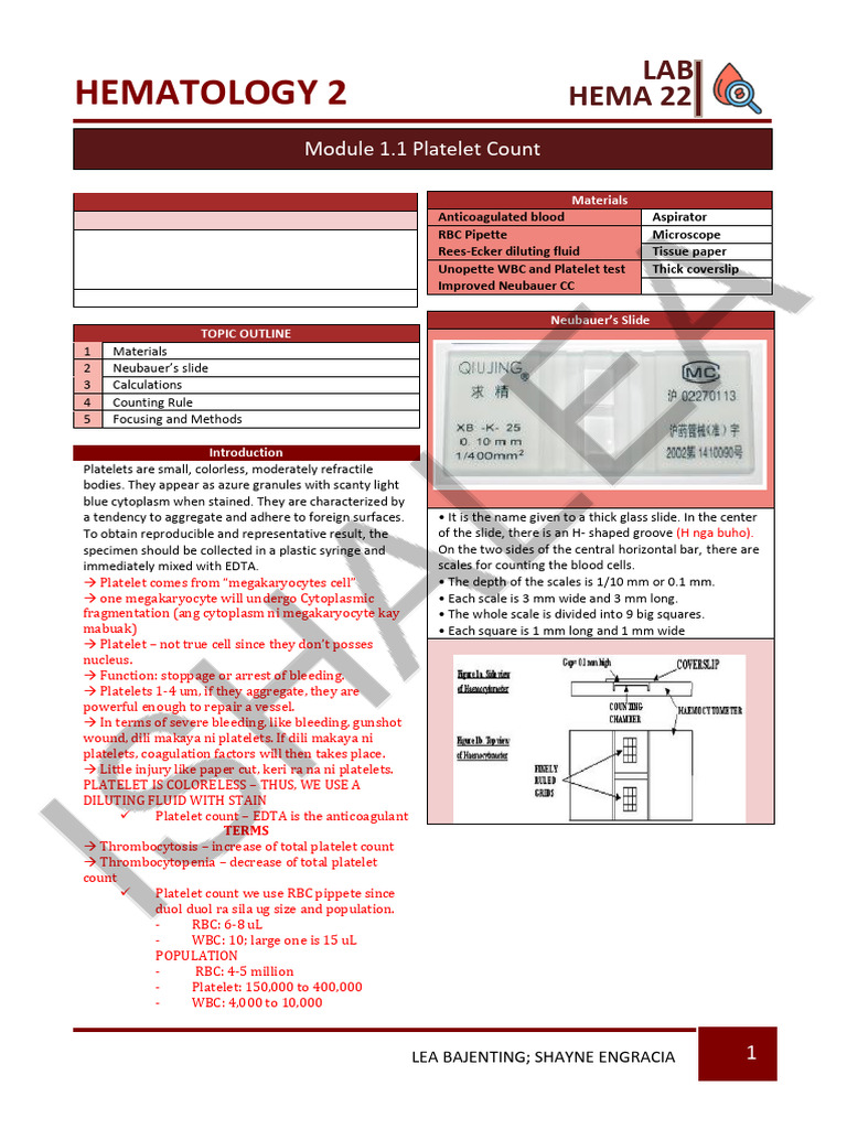HEMANOTES Lab Complete - FINAL | PDF | Platelet | Blood Cell
