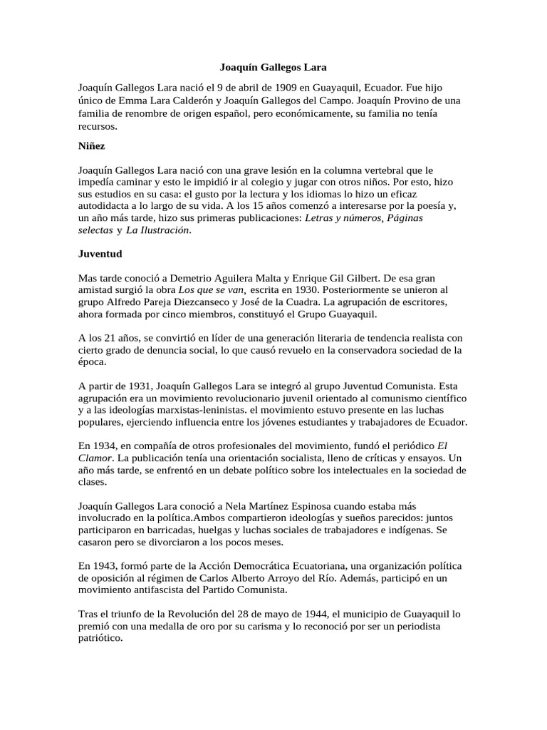 Joaquín Gallegos Lara: Vida y Legado | PDF