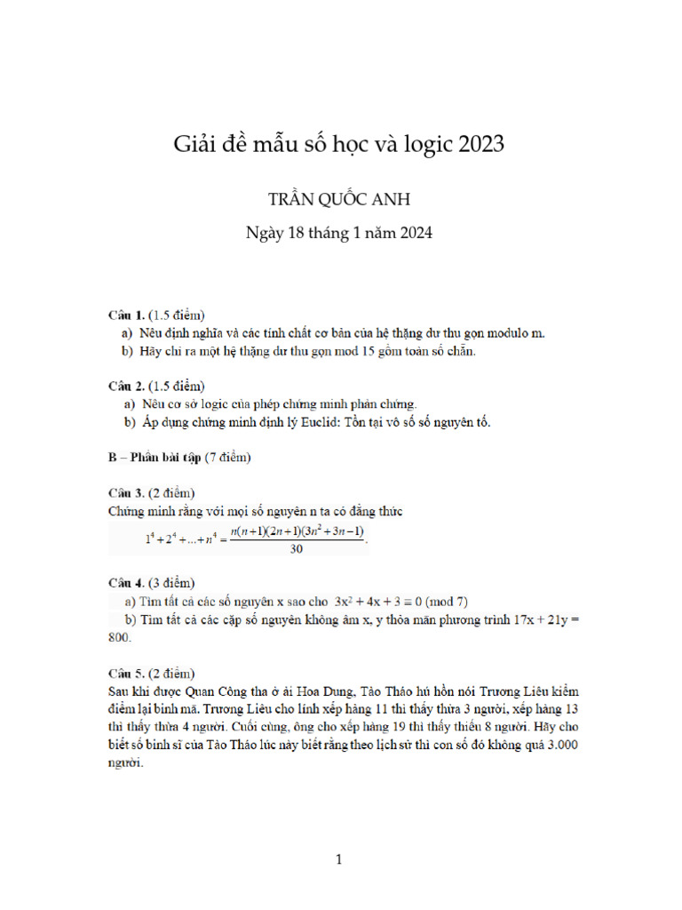 Giải Đề Mẫu Số Học Và Logic 2023 | PDF