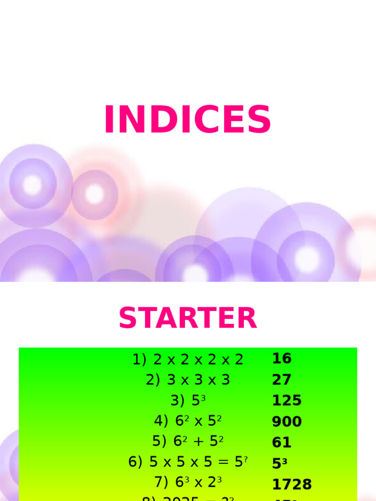 1. Indices Basics | PDF | Multiplication | Mathematics
