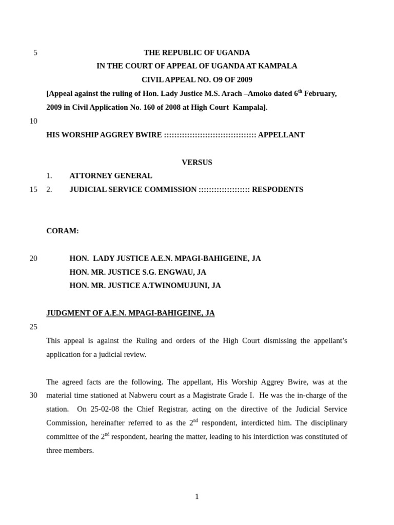His Worship Aggrey Bwire V Attorney General Anor 2009 Ugca 57 13 December 200 | PDF | Appeal | Judge