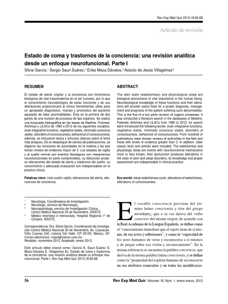 Estado de Coma y Trastornos de La Concie | PDF | Cerebro | Fisiología