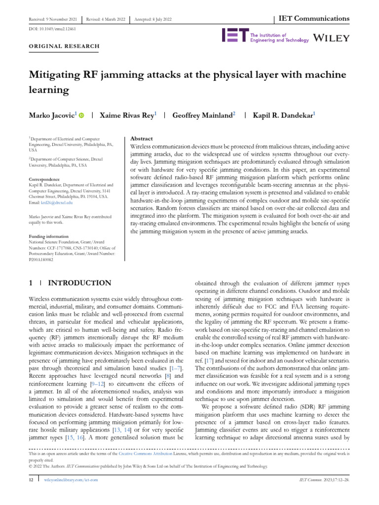 Mitigating RF Jamming Attacks at The Physical Laye | PDF | Radio ...