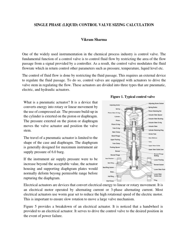 Single Phase Liquid Control Valve Sizing | PDF | Actuator | Valve