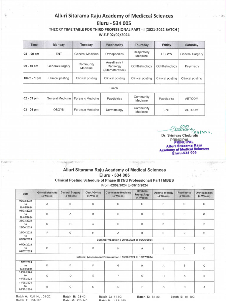 Third Professional Part - I Time Table | PDF