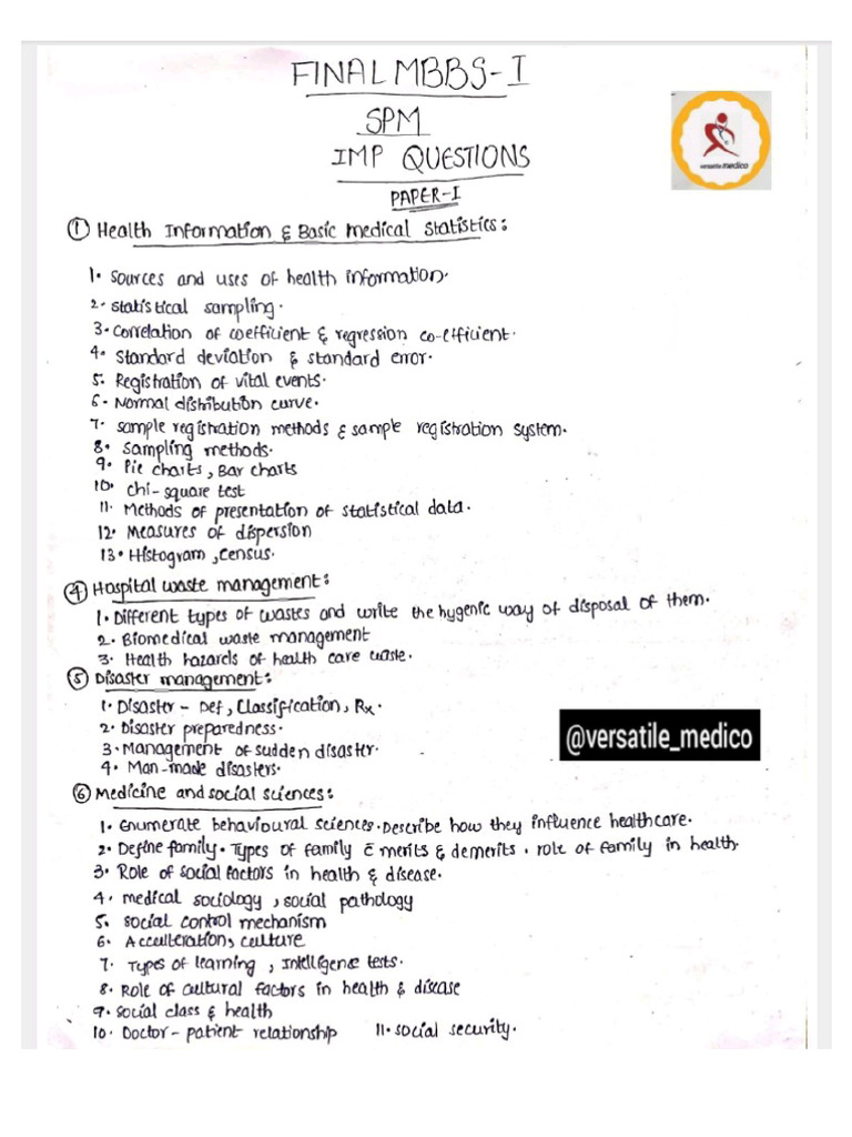 Final MBBS -1 SPM Sure Shot Questions | PDF