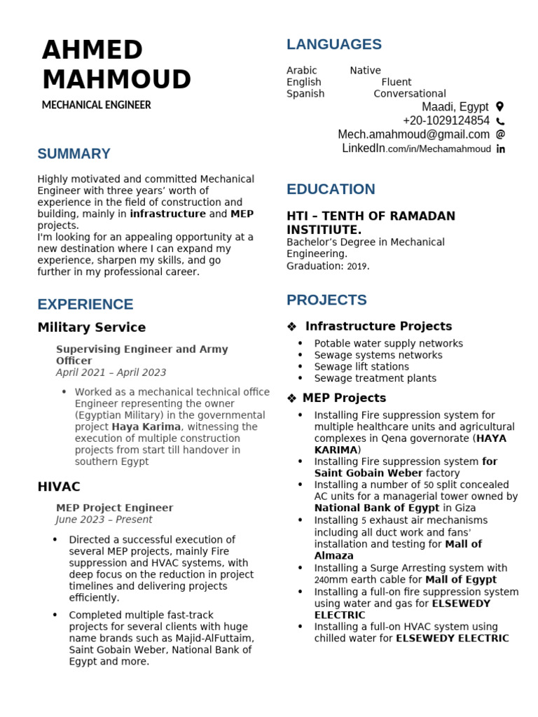 Final Resume - Ahmed Mahmoud | PDF | Engineering