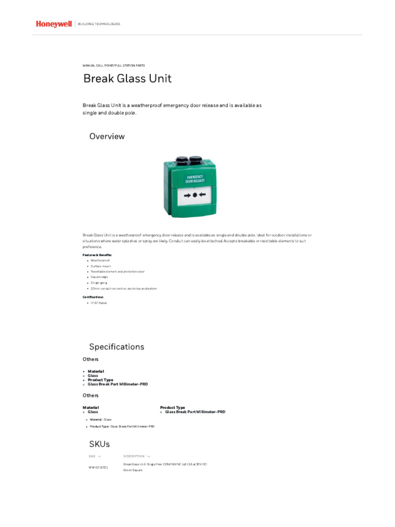 Break Glass Unit - Pull Station Parts - .. | PDF