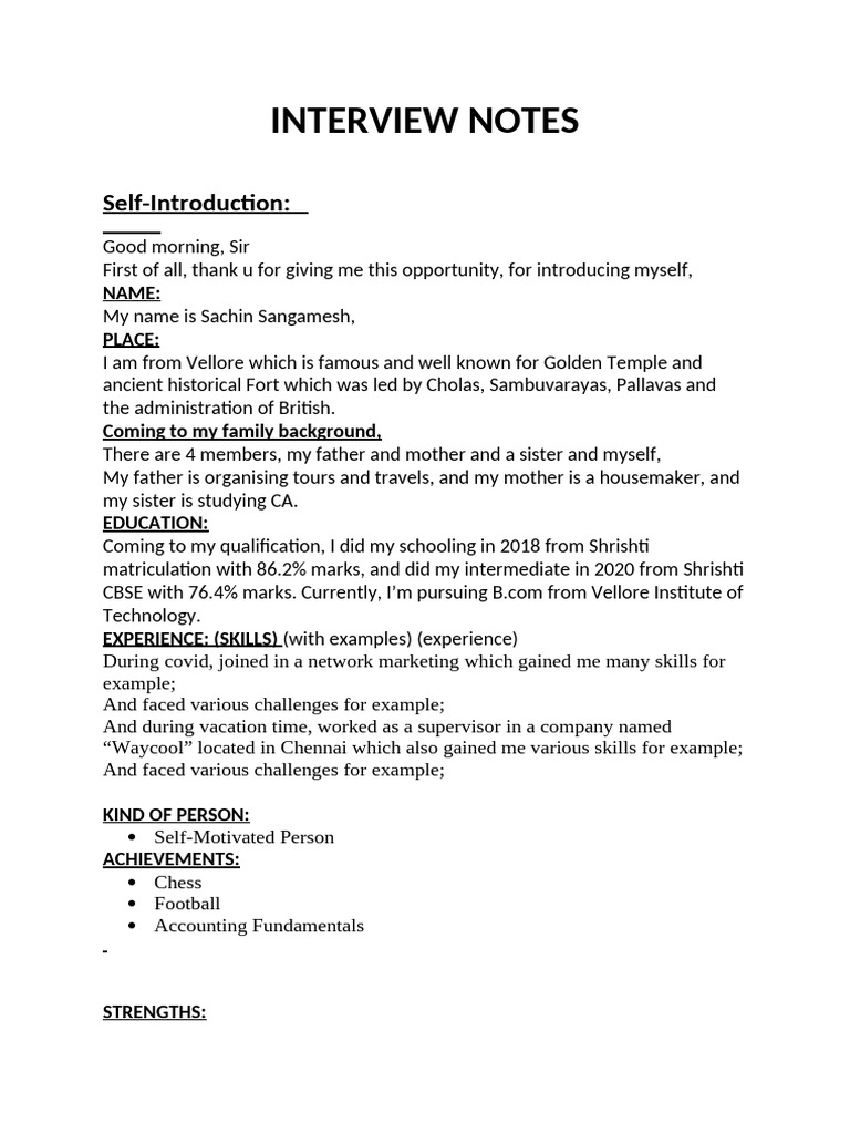 Self Introduction Format | PDF