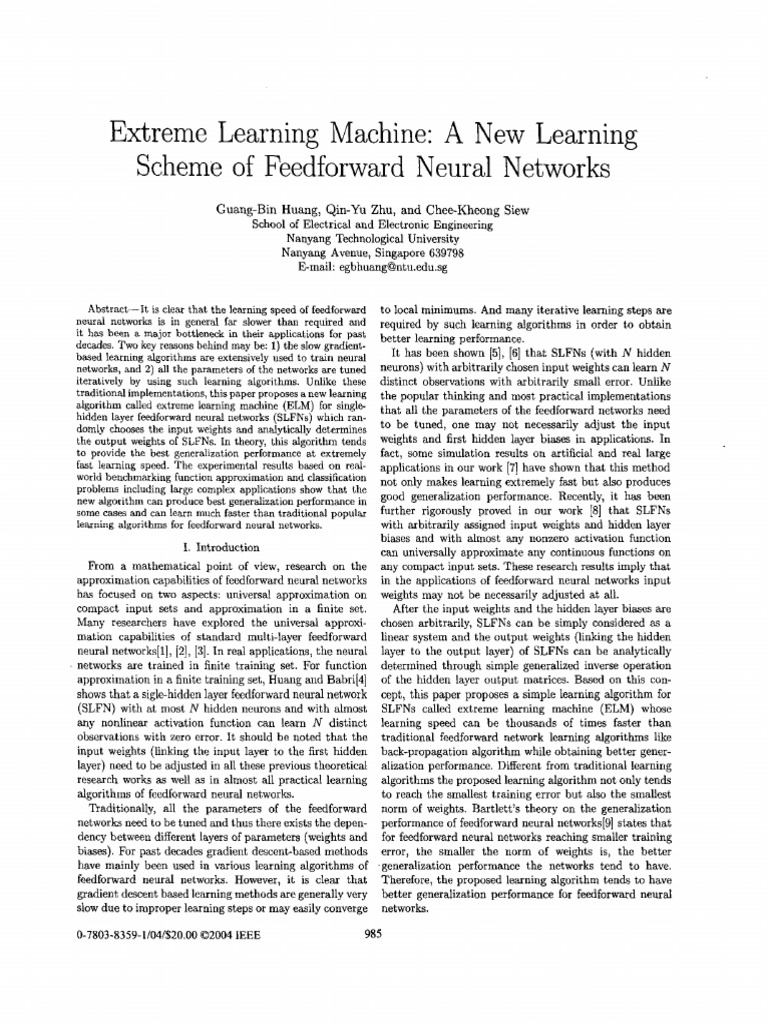 Extreme Learning Machine A New Learning Scheme of Feedforward Neural Networks | PDF | Artificial ...