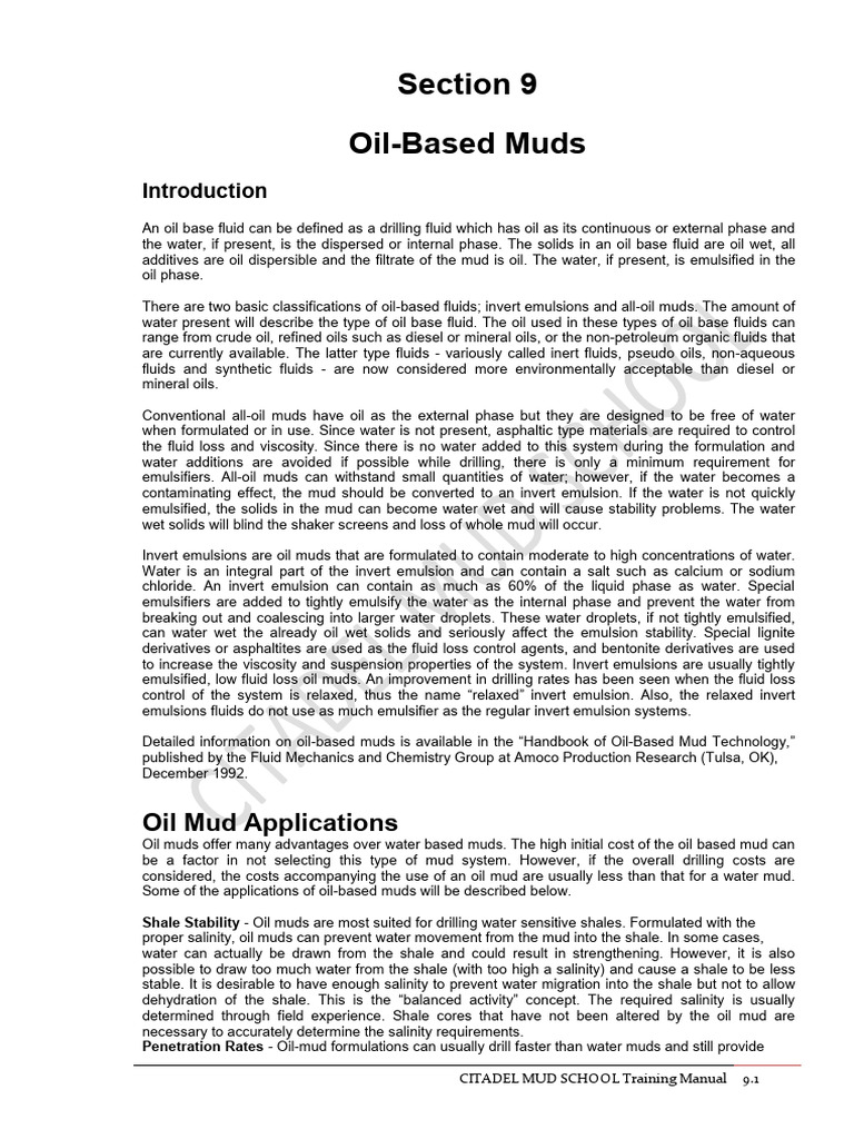 Oil Based Muds | PDF | Emulsion | Diesel Fuel