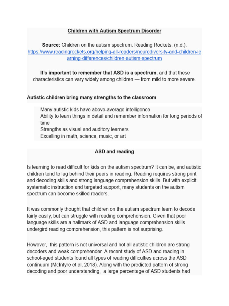 Children With Autism Spectrum Disorder | PDF | Reading Comprehension ...