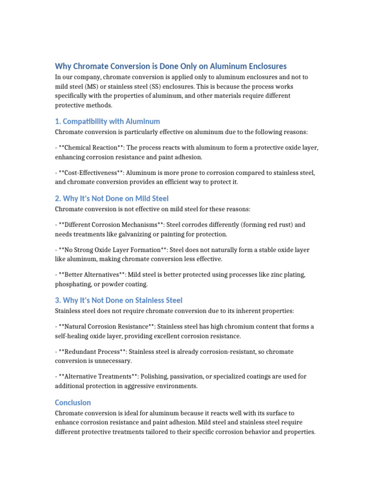 Why Chromate Conversion Is Done On Aluminum Enclosures | PDF