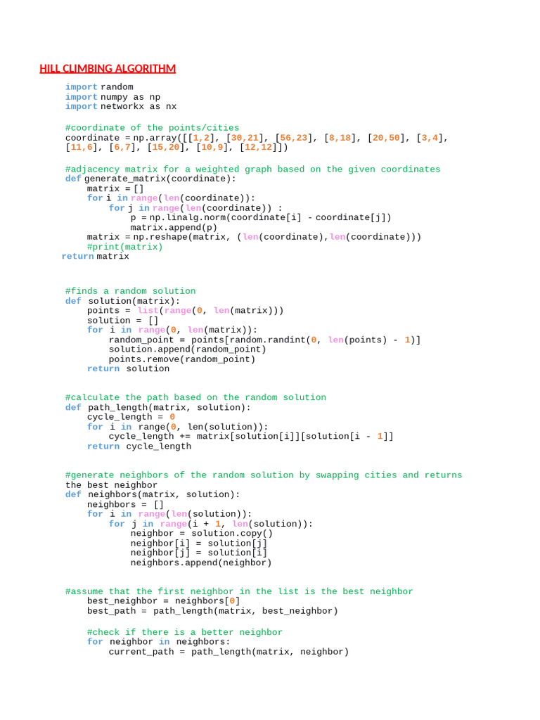 HILL CLIMBING PROGRAM | PDF | Matrix (Mathematics) | Computational ...