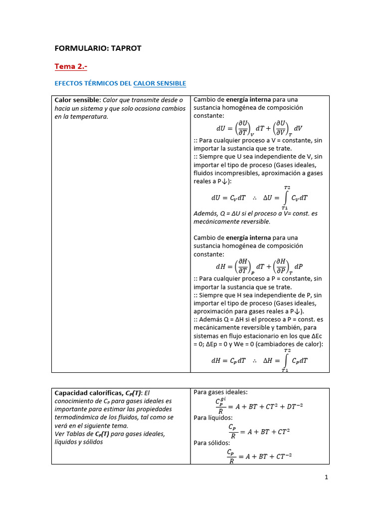 Formulario T2 | PDF | Calor | Gases