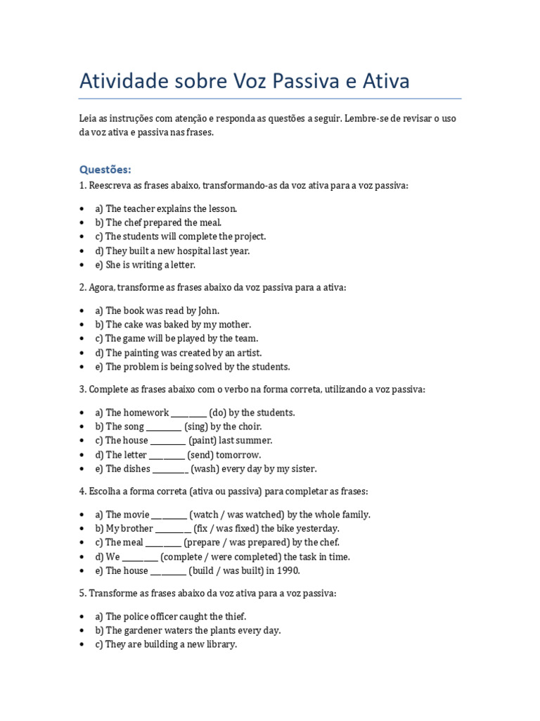 Voz Passiva e Ativa Inglês | PDF | Cuisine | Foods