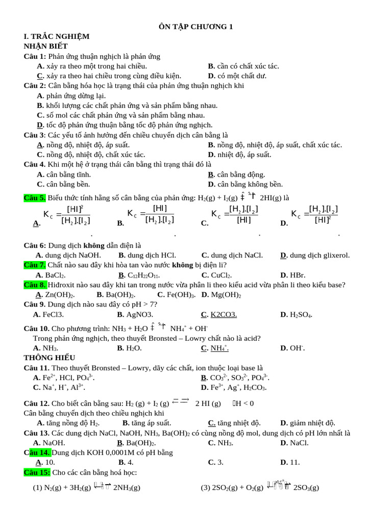 Bai Tap On Tap Chuong 1 Dapan | PDF