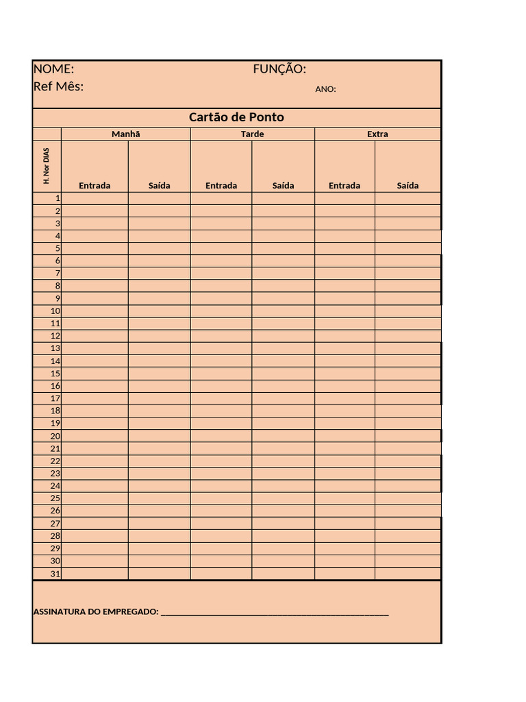 Cartão de Ponto MODELO | PDF
