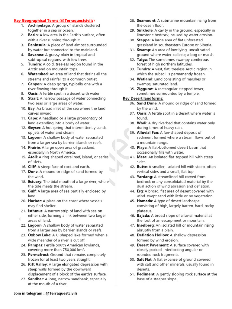 Key Geographical Terms Terraquest | PDF | Glacier | Lava