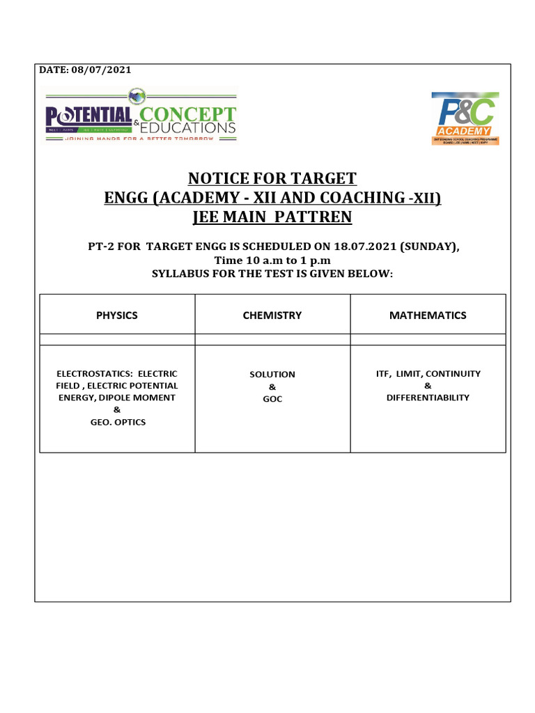 NOTICE FOR Target - ENGG 18-07-2021 | PDF