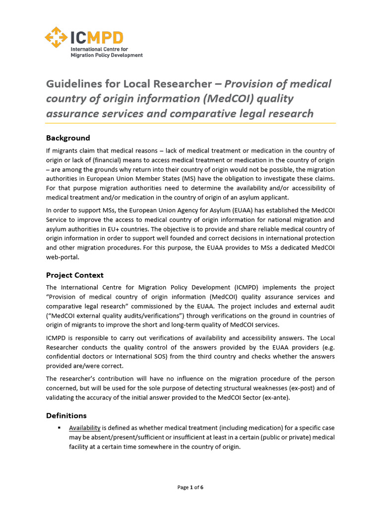 Guidelines For Local Researchers - MedCOI V | PDF | Human Migration ...