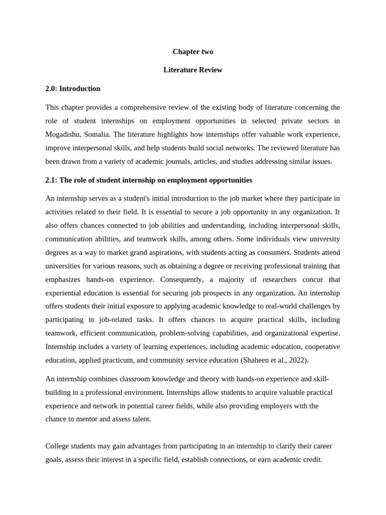 Chapter 2 thesis | PDF | Employment | Internship