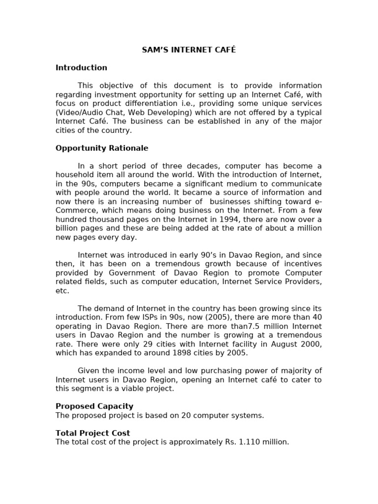 Feasibility Study - Sams Inernet Cafe | PDF | Internet | Internet Access