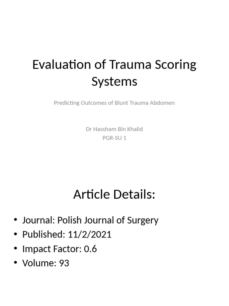 Evaluation of scoring system for blunt force trauma of abdomen | PDF ...