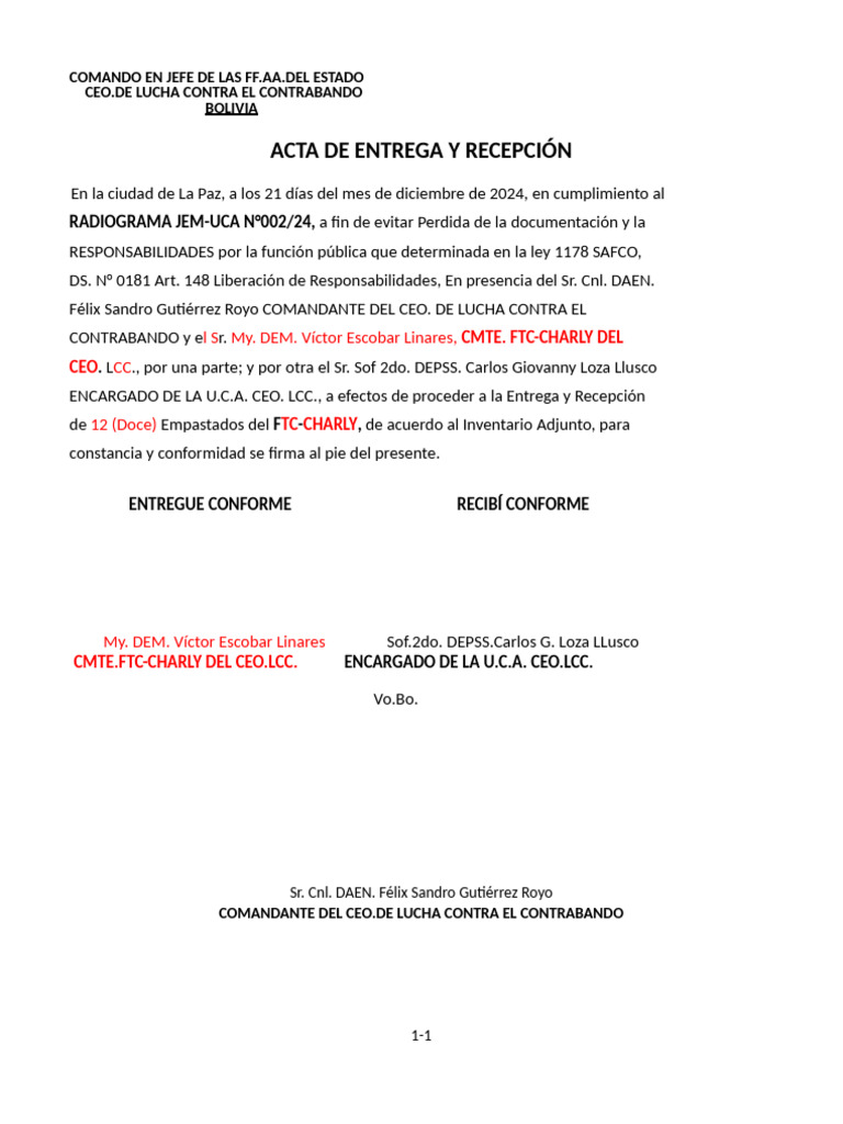 ACTA DE ENTREGA DOC. CEO. LCC.(1) | PDF