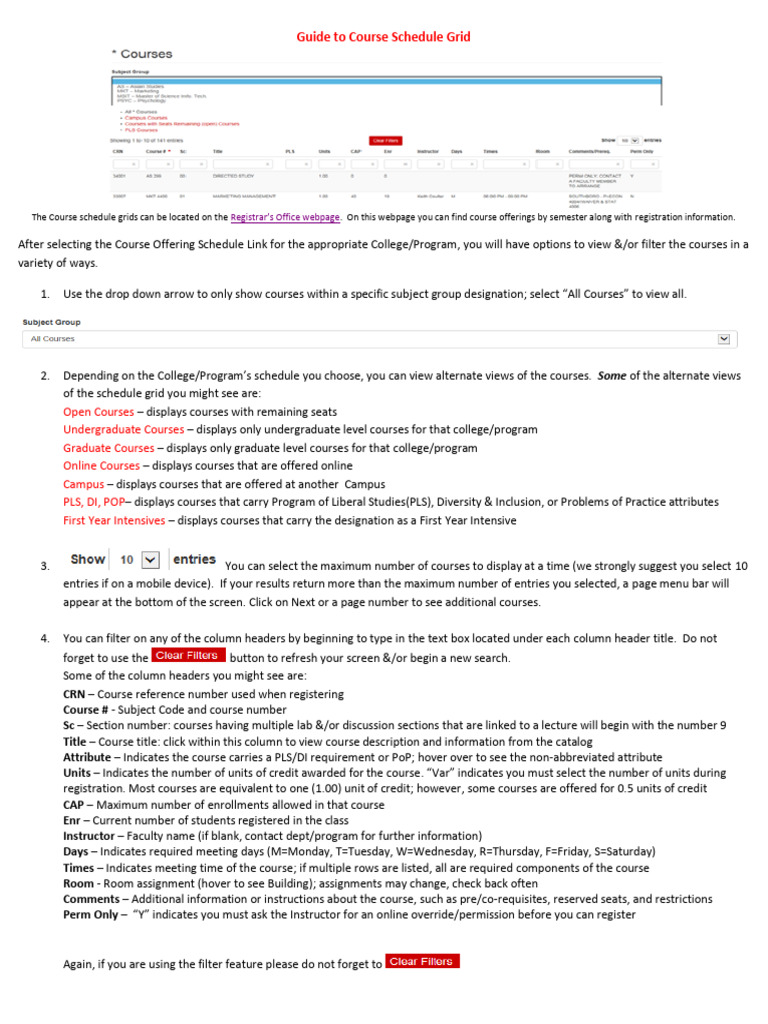 Guide to Course Schedule Grid | PDF | Computing | Software