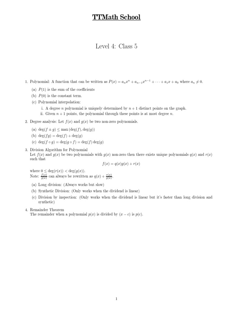 L4_Class_5 | PDF | Polynomial | Abstract Algebra