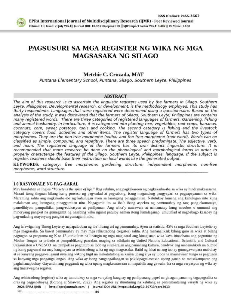 Pagsusuri Sa Mga Register NG Wika NG Mga Magsasaka NG Silago | PDF
