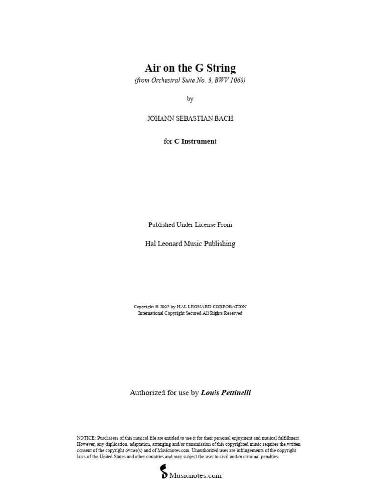 Air On G String - J.S. Bach | PDF | Orchestral Suites (Bach) | Air On ...