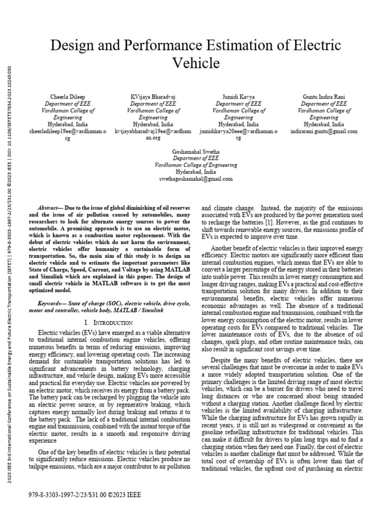 Design and Performance Estimation of Electric Vehicle | PDF | Electric ...