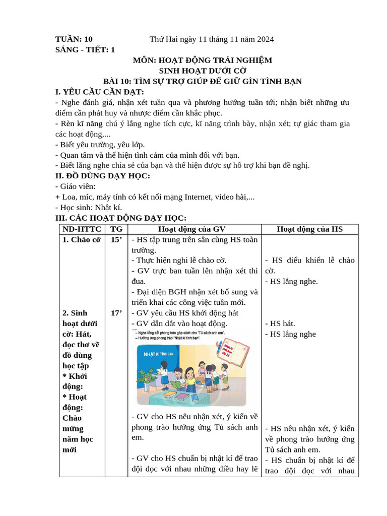 HDTN - TUẦN 10 Tìm sự trợ giúp để giữ gìn tình bạn | PDF