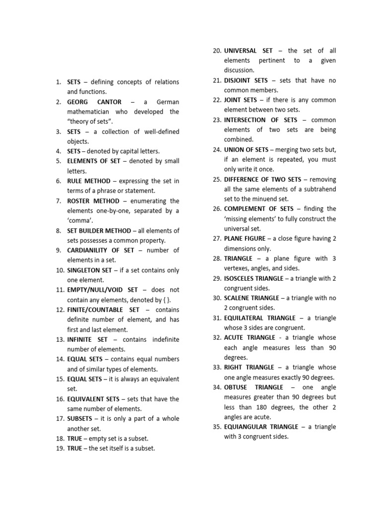 MST1 Midterm Reviewer 1stsem | PDF | Set (Mathematics) | Triangle