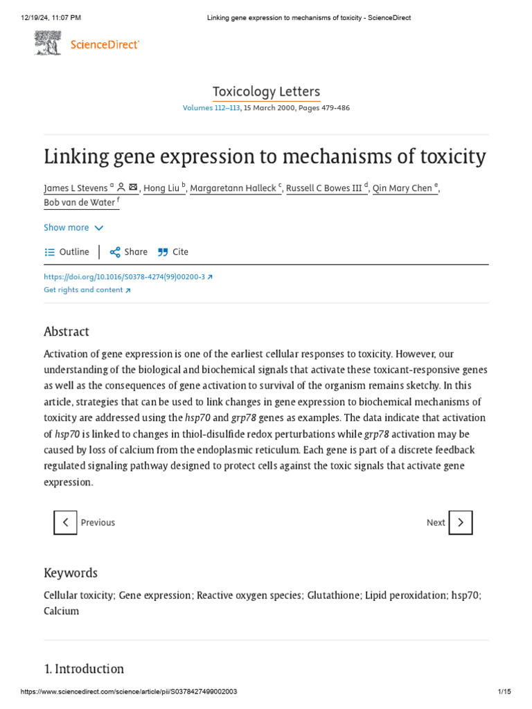 Linking Gene Expression To Mechanisms of Toxicity - ScienceDirect | PDF ...