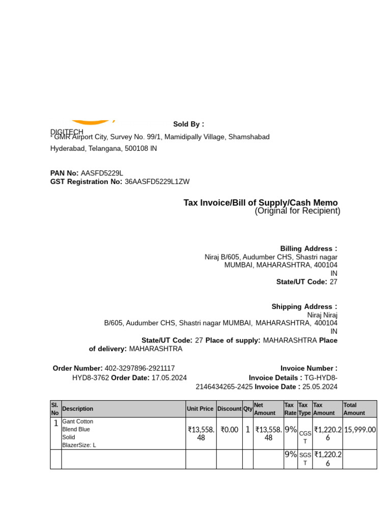 invoice_cloth | PDF | Invoice | Value Added Tax