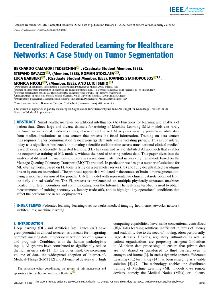 Decentralized Federated Learning for Healthcare Networks a Case Study ... Decentralized Federated Learning for Healthcare Networks a Case Study ...