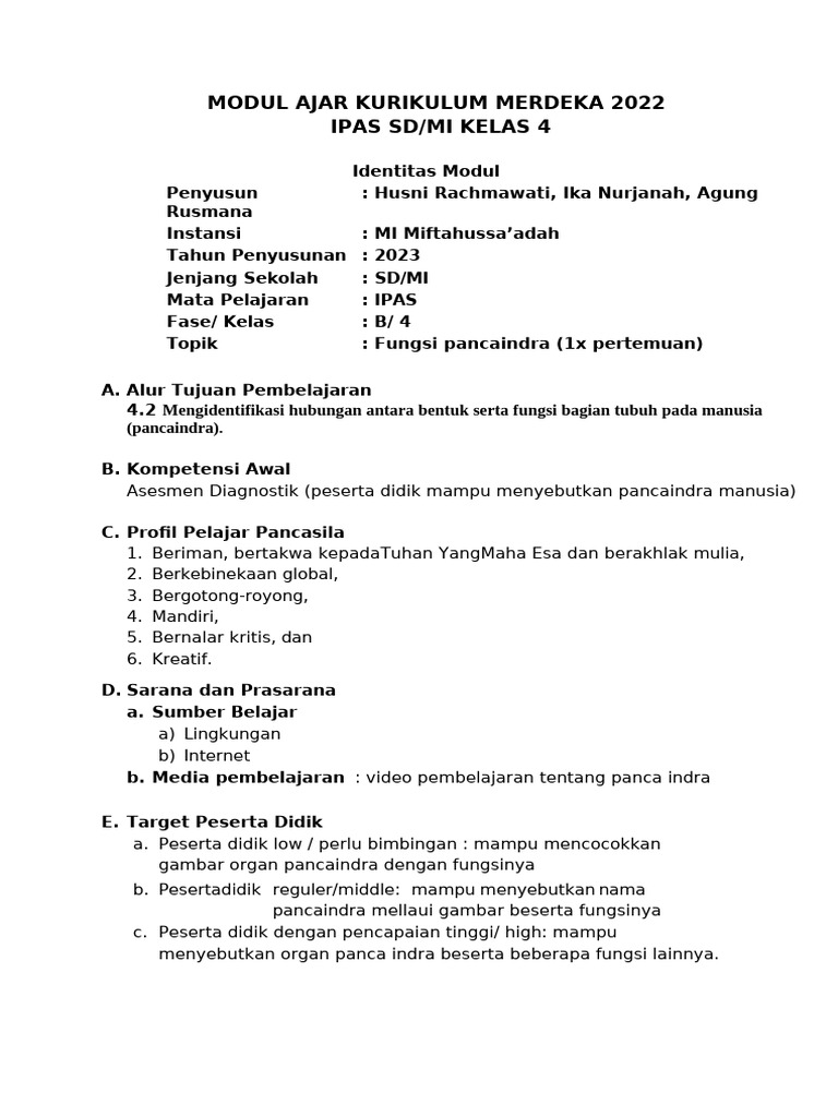 Modul Ajar KURMER Kelas 4 | PDF