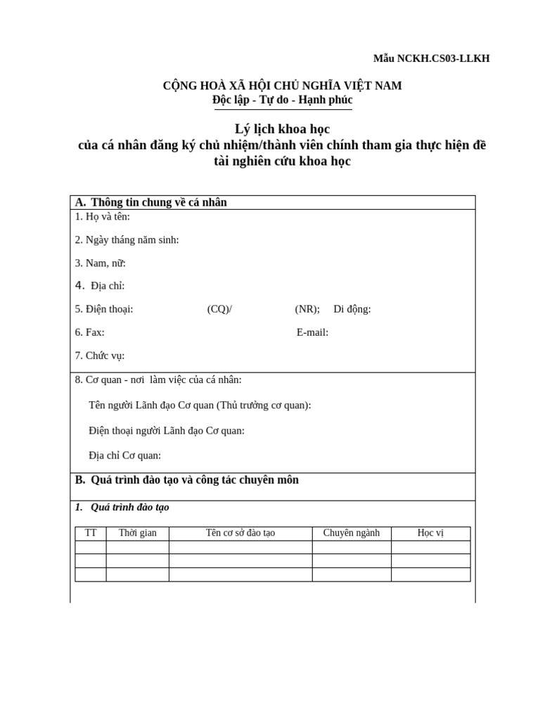 Mau NCKH - CS03-LLKH | PDF