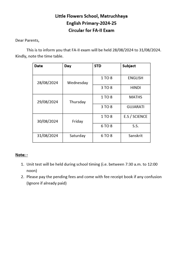 FA-II Exam Time Table | PDF