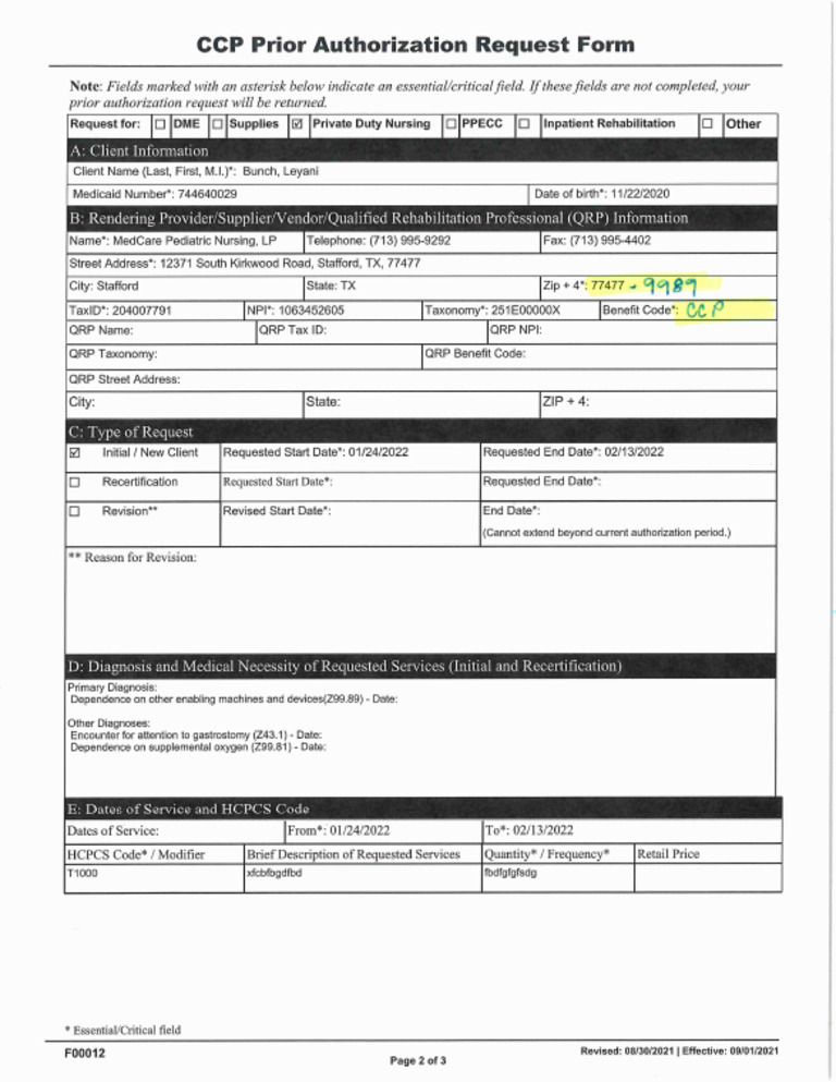 Needed Additions To New CCP Auth Request Form | PDF