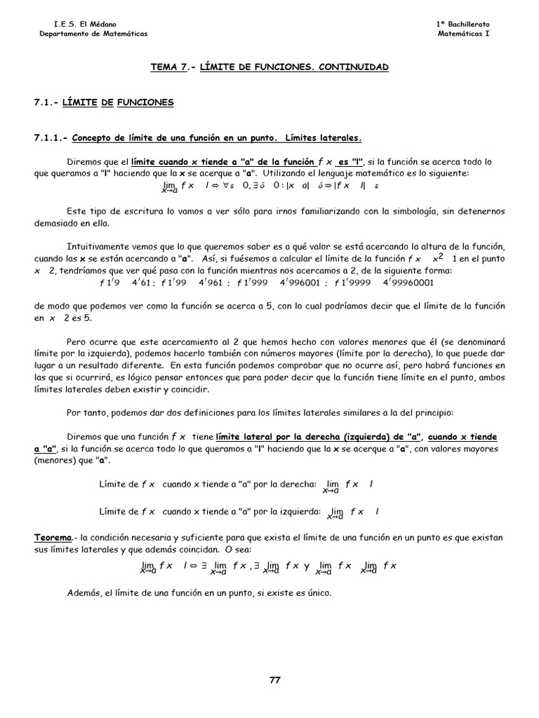Teoría Del Tema1 Límite, Continuidad y Asíntotas | PDF | Matemáticas | Análisis matemático