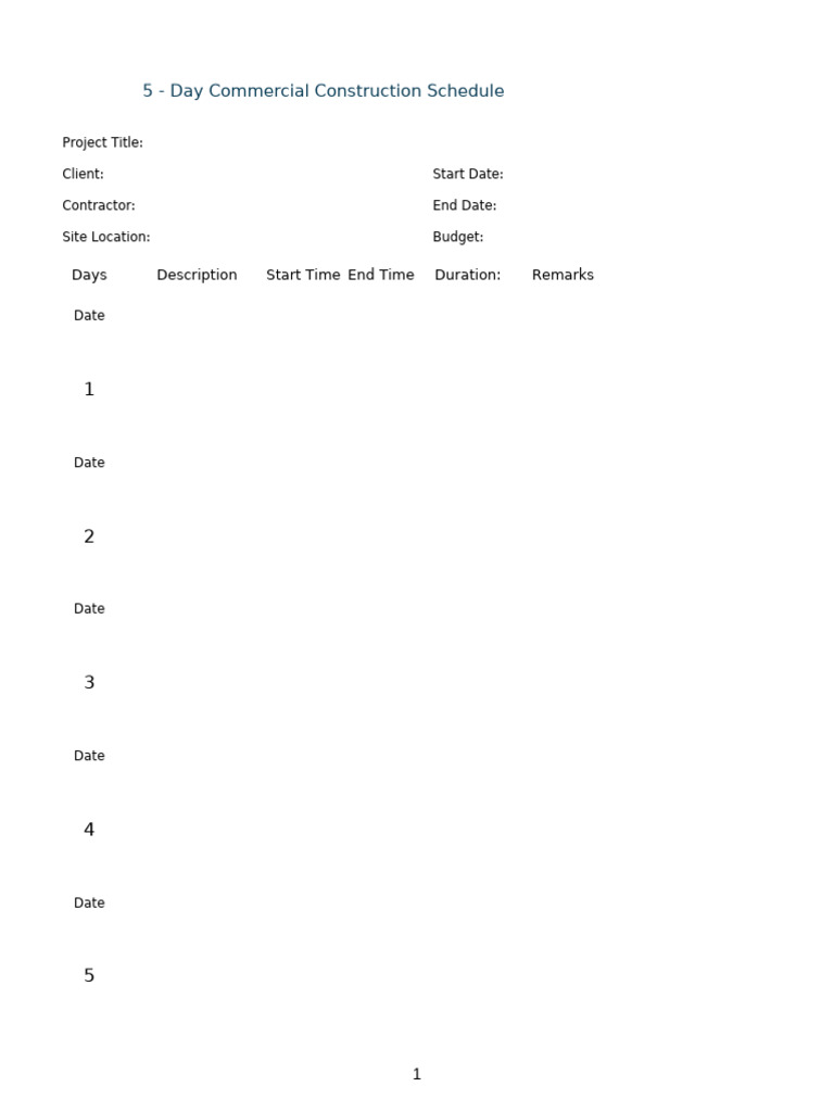 5-Day Commercial Construction Plan | PDF