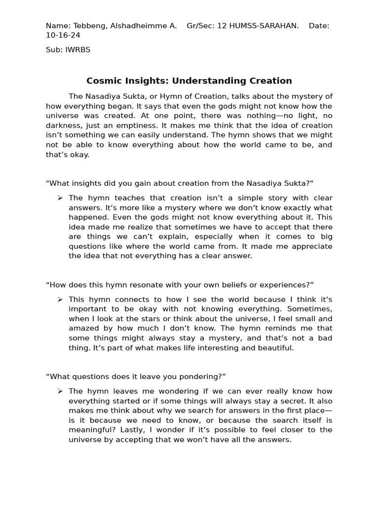 Iwrbs Cosmic Understanding | PDF