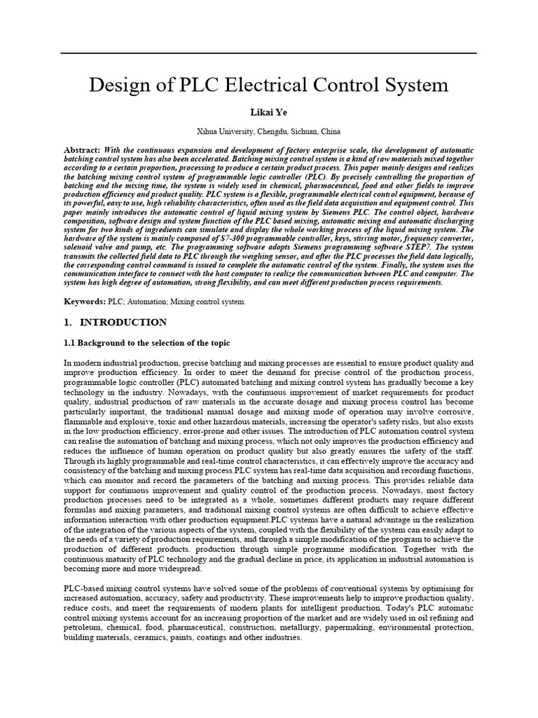 PLC-Based Batching Control System Design | PDF | Programmable Logic ...